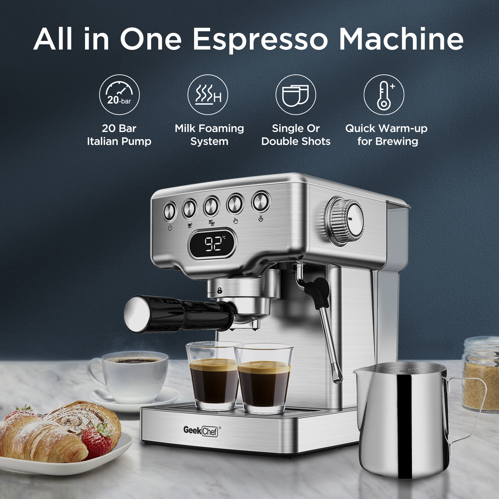 Brew Like a Barista at Home: Geek Chef 20-Bar Espresso Machine with ...